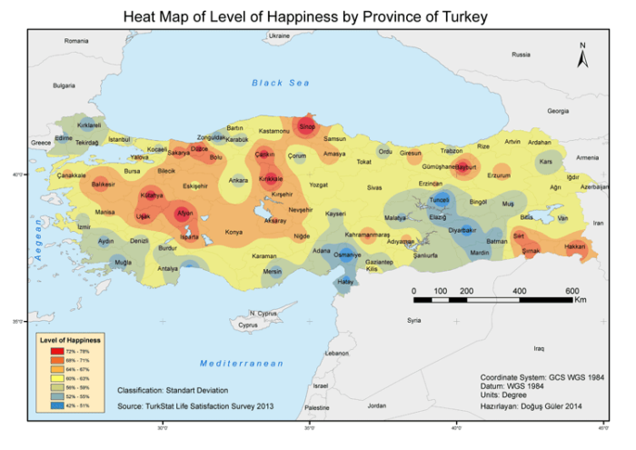 Using a Heat Map to Show the Level of Happiness by Province in Turkey ...