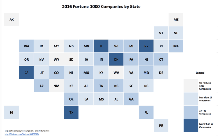 Geography of Fortune 1000 Companies in 2016 - Geography Realm
