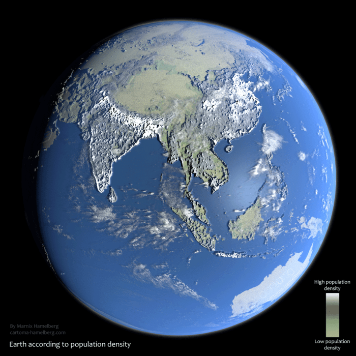 Maps that put a Twist on Global Population - Geography Realm