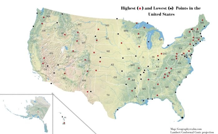 U.S. States With the Most Extreme Elevation Spans - Geography Realm